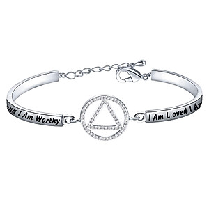 BNQL Alcoholics Anonymous Bracelet AA Sobriety Gifts Sobriety Recovery Bracelet Sober Gifts for Women (SILVER)