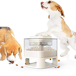 Pet Instant Non-Electric Automatic Dog Fun Food Catapult Dispenser, Square Transparent Visible Granary Slow Feeder for Pets, with Anti-Slip Rubber Pad for Cats Dogs Toys White