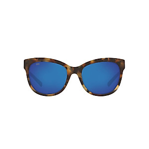 Costa Del Mar Womens Bimini Square Sunglasses, Shiny Vintage Tortoise/Grey Blue Mirrored Polarized-580G, 54 mm