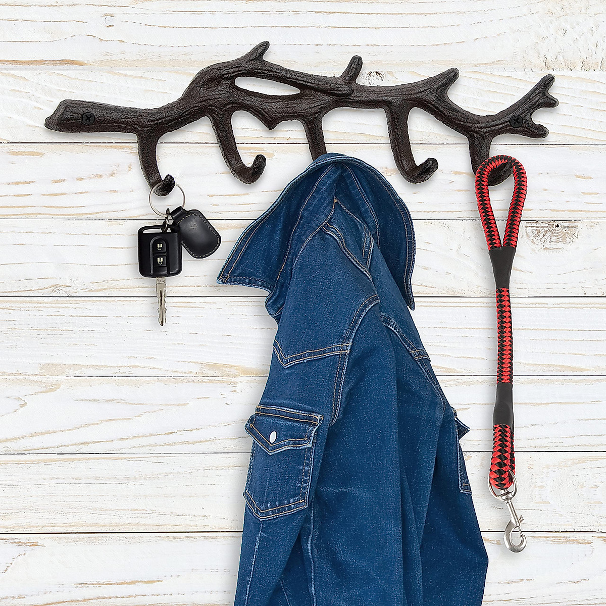 GASARÉ, Key Holder for Wall Mount, Cast Iron Key Hook, Key Rack, Tree Branch Design, Screws and Anchors, Large Size of 13¼ x 4 Inches, Brown, 1 Unit