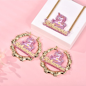 Name Necklace Personalized 18K Gold Plated Custom Bamboo Name Earrings Acrylic Customized Jewelry Set Gift for Women