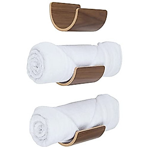 Rolled Towel Racks. 3 x Wall Mounted Wood Shelves for Bathroom Towel Storage. Wooden Bath Towel Organizer Shelf. Lacquered for Moisture Protection. Fits Large Towels (Walnut)