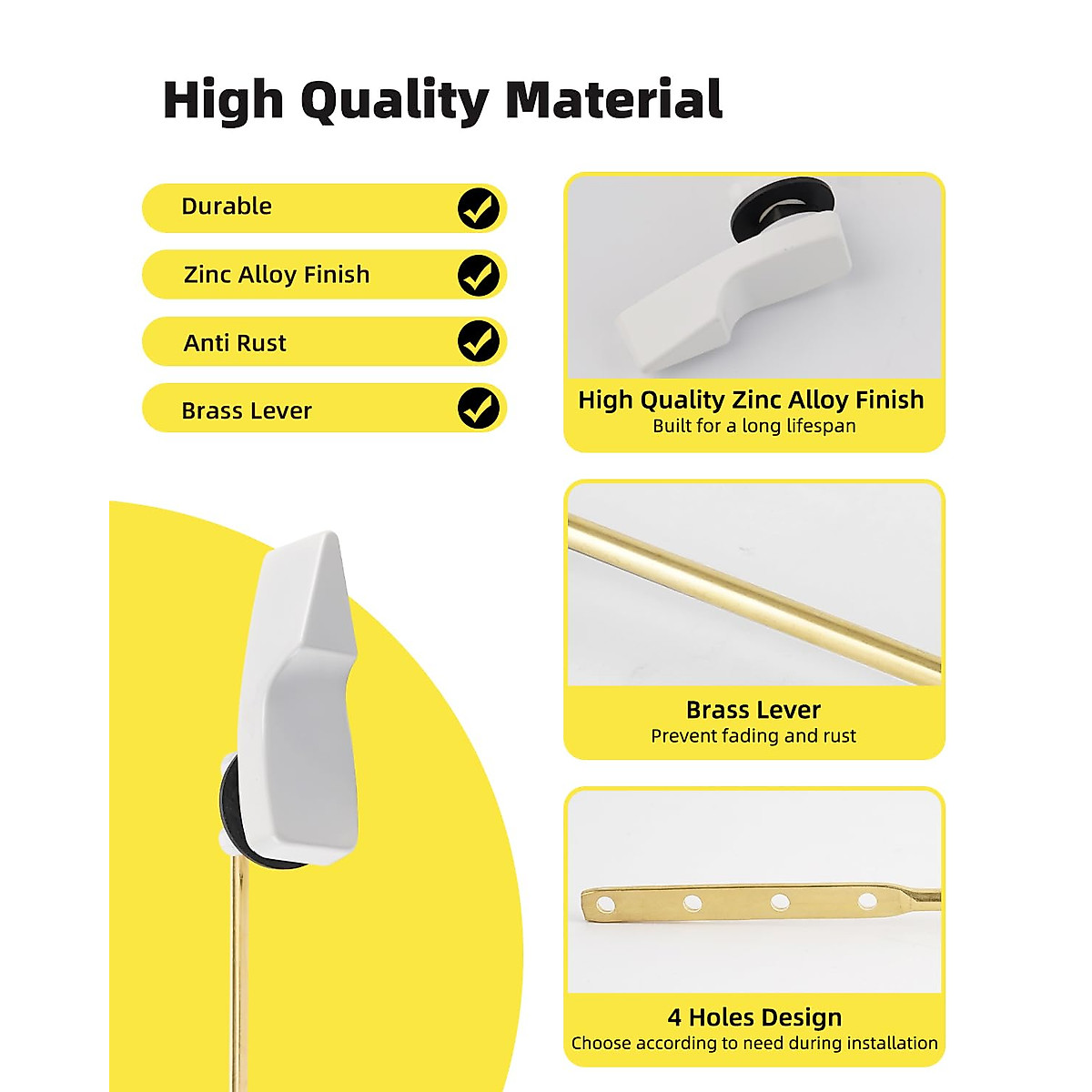 Hibbent Toilet Handle Replacement, Front Mount Tank Flush Lever Handle Compatible with American Standard, Toilet Trip Lever with Stainless Steel Flapper Chains, White