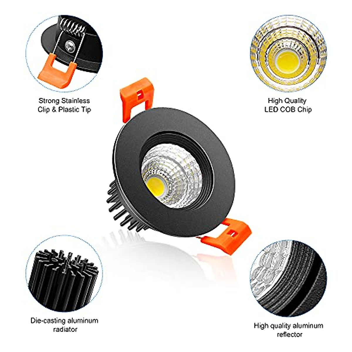 2Inch LED Recessed Ceiling Light, 3W Dimmable LED Downlight, 60 Beam Angle COB Recessed Lights with Driver, Daylight White 5000K-5500K, 25W Halogen Bulbs Equivalent for Ceiling Lighting, 10Pack