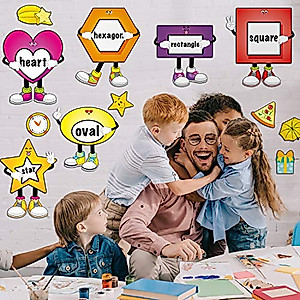 32 Pieces Shapes Bulletin Board Set for Classroom, Shapes Classroom boarders Shapes Posters Cutouts with 80 Pieces Adhesive Glue Point Dots for Toddler Preschool Classroom Learning Decorations