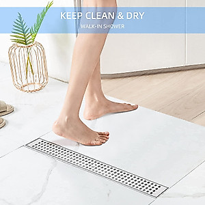 ZEKOO Linear Shower Drain 24 Inch Brushed Nickel,304 Stainless Steel Floor Drain for Bathroom,Rectangular Shower Floor Drain with Grate Removable,Linear Drain