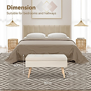 Nalupatio Storage Ottoman, Upholstered Fabric Ottoman with Safety Hinge, Padded Rectangular Footstool, Bench for Living Room & Bedroom (White)