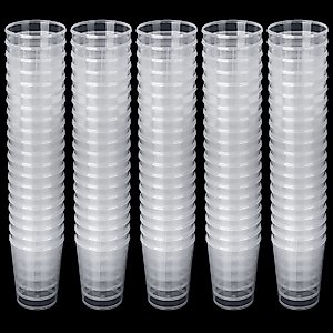 DAJAVE 100Pcs 50ML Plastic Graduated Measuring Beaker Set, Clear Resin Mixing Cups, Liquid Container Beakers for Lab Use, Graduations Liquid Container Beakers, Tapered Spout