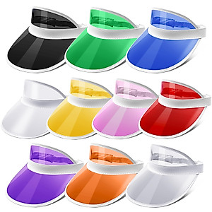 Ultrafun Unisex Candy Color Sun Visors Hats Plastic Clear UV Protection Cap for Sports Outdoor Activities (10pcs)