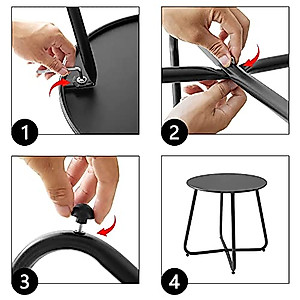 juserox Outdoor Table Small Patio Side Table, Round Metal Side Table, Weatherproof, Portable, Outdoor End Table for Garden, Balcony, Yard (Black)