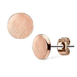 Forbidden Body Jewelry Circle-Shaped Rose Gold Tone Surgical Steel Brushed Finish Stud Earrings