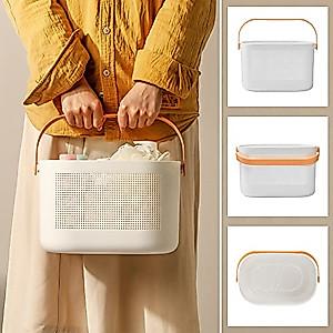 ALINK Plastic Shower Caddy Basket with Handle, Portable Bathroom Storage Organizers Cleaning Caddy for Bath Toy, Kitchen, College Dorm - Yellow