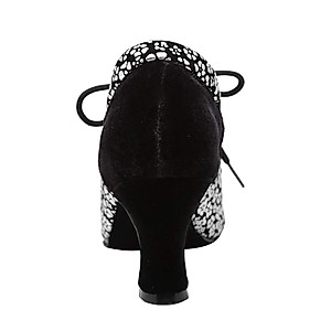 HIPPOSEUS Latin Dance Shoes for Women with Closed Toe Lace up Ballroom Latin Salsa Tango Dance Practice Shoes Low heel 2.75",Black Silver, 5.5 B(M) US