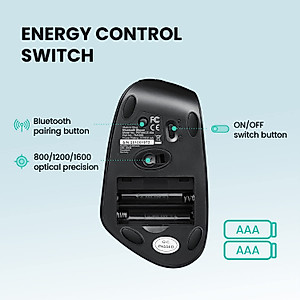 Perixx PERIMICE-804 Bluetooth Vertical Mouse, Bluetooth Connection for Windows and Android System, Works Without USB Receiver, Black