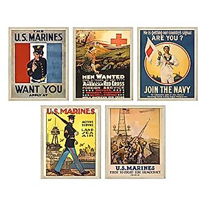 Insire WW1 Poster WW1 Memorabilia Military Posters - Set of 5 (8x10) World War 1 Memorabilia Military Poster Propaganda Poster Military Wall Art, War Poster WW1 Propaganda Poster - Unframed