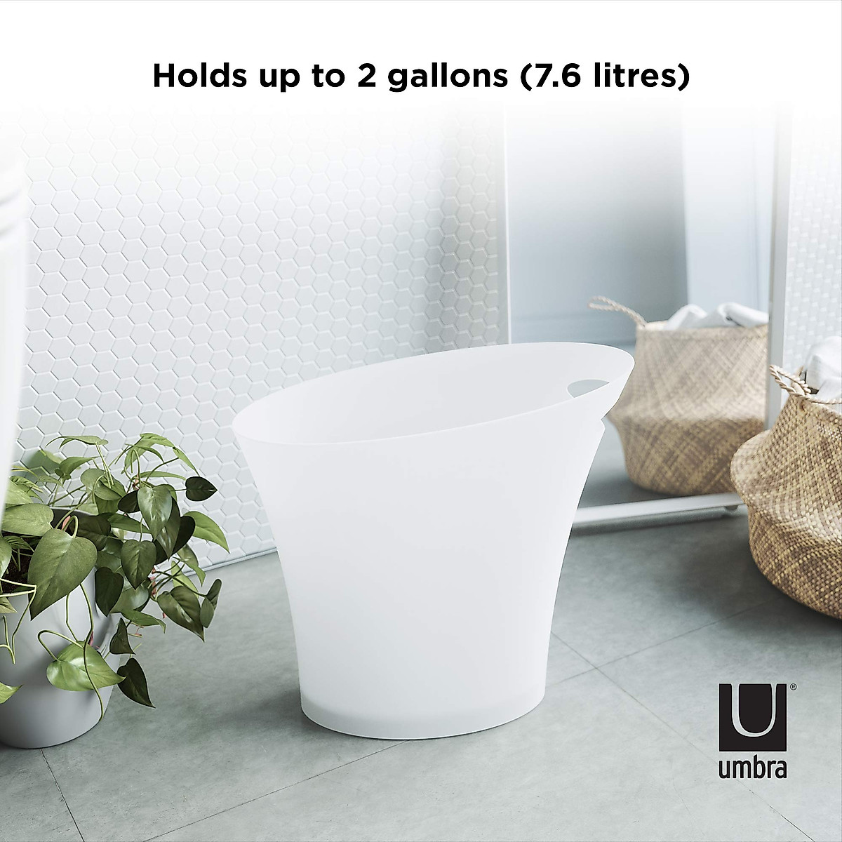 Umbra 1006232-661-A60 Skinny Sleek & Stylish Bathroom Trash, Small Garbage Can Wastebasket for Narrow Spaces at Home or Office, 2 Gallon Capacity, White, 2-Pack