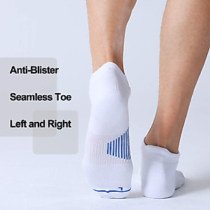 FITRELL 6 Pack Men's Ankle Running Socks Low Cut Cushioned No Show Athletic Sports Socks, Shoe Size 9-12, White+Blue