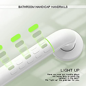 Stainless Steel Shower Grab Bar with Plastic-Plated Finish, Shower Grab Bars for Seniors, Luminous Circles and Cover Flange, Bathroom Handicap Handrails, White 12 inch