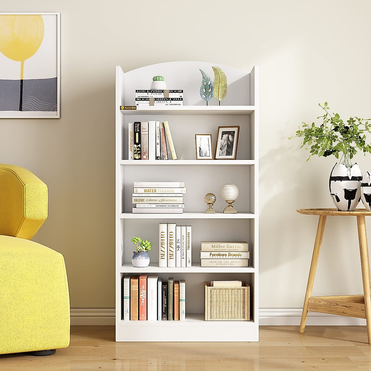 MIN WIN 47.24" Tall Bookcase and Bookshelf, Open Shelf Wood Bookcase with 5-Tier Storage Shelves,Bookshelves Standing Display Shelf Units for Home Office, Living Room, Bedroom, Kitchen-White