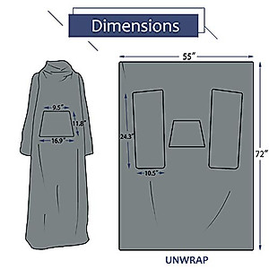 Wearable Blanket with Sleeves for Adult Women Men, Extra Soft Warm Cozy Micro Plush Lightweight Fleece Snuggy Body Blanket, TV Wrap Throw Blanket Robe with Pocket for Lounge Sofa Home Office, Gray