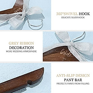 Yean Bow Knot Wedding Hangers Classic Wood Color Bride Dress Hanger Groom Suit Hanger Engraved Bridal Gown Hanger for Women and Men (Bride (Pack of 1)