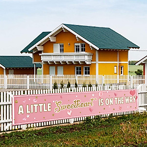 Miatoi Little Sweetheart Baby Shower Banner, Valentine’s Day Baby Shower Sign, Pink Sweet Love It’s a Girl Party Supplies Decorations 118 inch x 19.6 inch , 9.84 x 1.64 feet (Pack of 1)