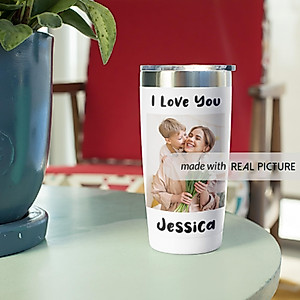 Personalized Picture Tumbler Insulated Coffee Cup Gift for Christmas Birthday to Dad Mom Families Friends,Custom Photo Image & Text Travel Mug, Multi Color