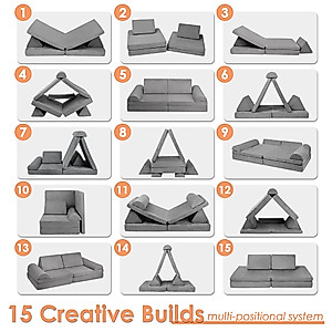 Betterhood Play Couch Sofa for Kids Large Size, Modular Kids Play Couch, Kids Couch Building Fort for Playroom Bedroom, Children Convertible Foam Cushion Couch for Boys and Girls, Grey