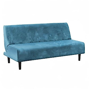 H.VERSAILTEX Real Velvet Futon Cover Armless Sofa Covers Sofa Bed Covers Stretch Futon Couch Cover Sofa Slipcover Furniture Protector Thick Soft Velvet Fabric Form Fitted Stay in Place, Peacock Blue