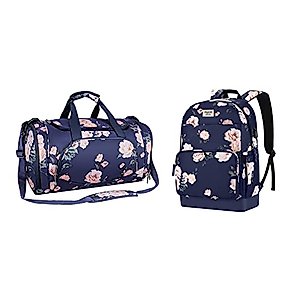 MOSISO 15.6-16 inch Laptop Backpack for Women with Luggage Strap & USB Charging Port, Sports Duffel Peony Gym Bag with Shoe Compartment&Camellia Travel Business Bag, Blue