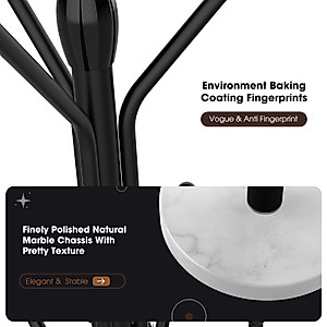 Ulimart Coat Racks Free Standing,Metal Sturdy Coat Rack with 12 Storages,Coat Tree with Natural Marble Base,For Hanging Coat Bags Hats Umbrella,For Entryway Bedroom Office