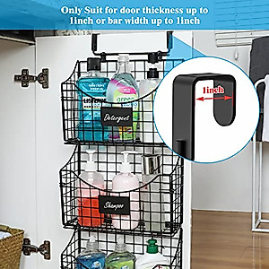 Over The Cabinet Door Organizer 4 Pack, Over Door Storage Basket with Name Plate Hooks for Cutting Board Foils Cookie Sheet, Grid Storage Bin Basket Holder Rack for Kitchen Pantry Bathroom
