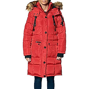 CANADA WEATHER GEAR Women's Faux Fur Insulated Long Puffer Coat Red Size M