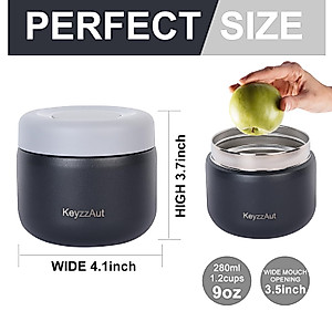 KeyzzAut 9oz Soup Thermos for Hot Food Wide Mouth Vacuum Insulated Food Jar 304 Stainless Steel Lunch Storage Dishwasher Safety Food Soup Container for School, Office, Outdoor (Black)