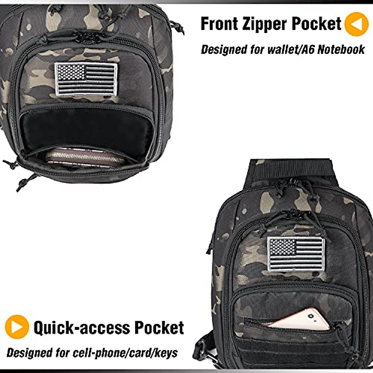 DBTAC Tactical Bag Shoulder Chest Pack with Sling for Concealed Carry of Handgun (Black Camo)