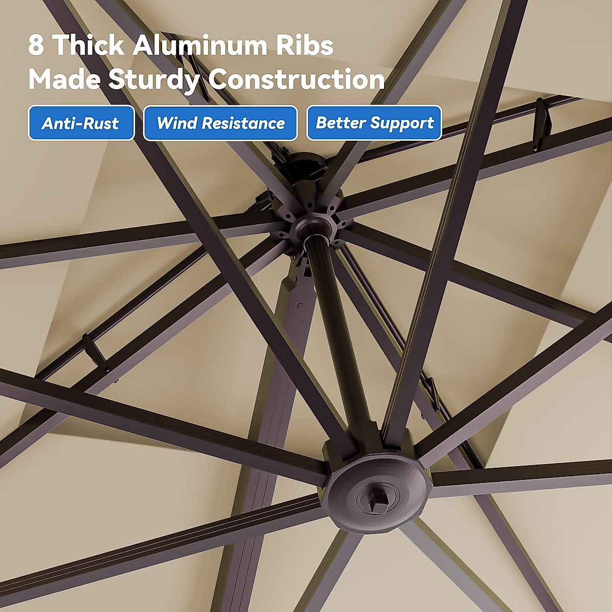 ZLACUIU 10x13FT Cantilever Outdoor Patio Umbrellas, Double Top Large Rectangle Umbrella, Heavy Duty 360° Rotation Offset Outdoor Sun Shade Umbrella for Garden Deck Pool Backyard Patio, Beige