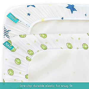 Muslin Bassinet Sheets Fit for Mika Micky, Baby Delight, Graco, Angelbliss, Maxi Cosi and Other Rectangle Bassinet Mattress (16''×32''/17"x32"/20''x33''), Ultra Soft Bamboo Cotton, Star & Kiwi, 2 Pack