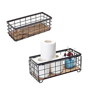 TIEYIPIN [2 Set] Small Metal Wire Storage Basket (Brown) & Toilet Tank Basket (Black)