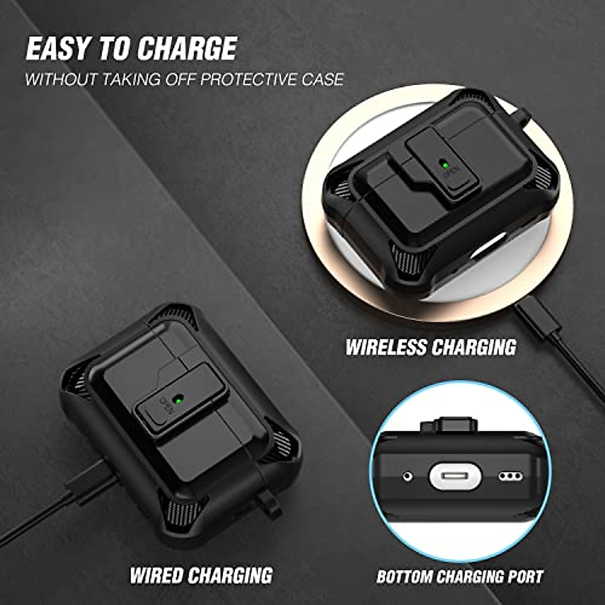 Maxjoy for AirPods Pro 2nd Generation Case Cover, AirPods Pro 2/Pro Protective Case with Automatic Magnetic Lock Cover with Keychain Compatible with Apple Airpods Pro 2 2023 2022/Pro 2019, Black