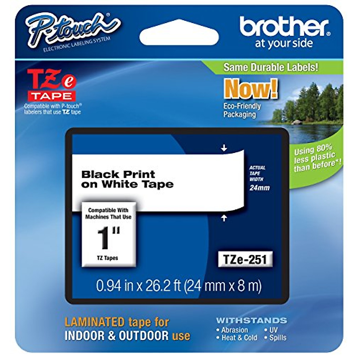 Genuine Brother 1" (24mm) Black on White TZe P-touch Tape for Brother PT-1400, PT1400 Label Maker with FREE TZe Tape Guide Included