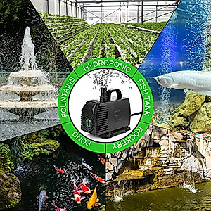 HUWLUIWA 1300 GPH Submersible Water Pump Pond Pump with 16.5ft. Power Cord, Fountain Pump with 3 Nozzles for Aquarium Fish Koi Tank Hydroponics Statuary Waterfall 100W