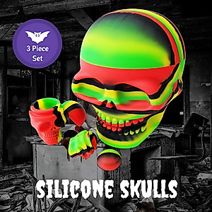 HerbHuggers Silicone Skull Containers 3-Piece Set Black Rasta