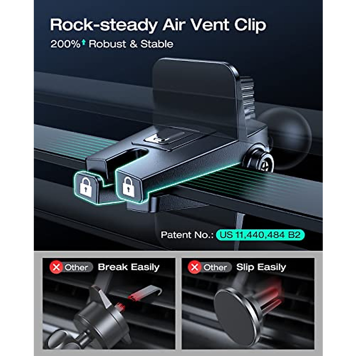 VICSEED Phone Mount for Car Vent [Anti-Slip Silicone Protection][Glow in The Dark] Air Vent Car Phone Holder Mount Ultra-Stable Cell Phone Holder Car Fit for All iPhone & Android