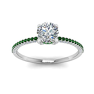CustomizedGifts Delicate Hidden Halo Diamond Ring sterling silver Created Emerald Round shape Green color Petite Engagement Rings prong Setting in Size 8 Party Wear Daily Wear Ornament
