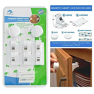 ItsyKidsyCare Baby Proofing Magnetic Cabinet Locks for Child Safety for Cabinets and Drawers No Tools or Screws Needed, 6 Locks, 2 Keys and 4 Bonus 3M Adhesives