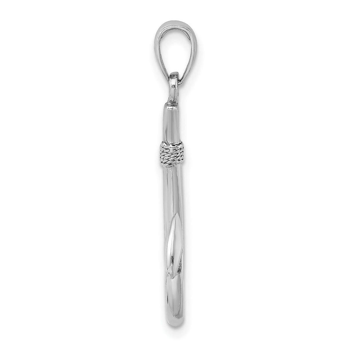 3D Fish Hook Charm In Real 14k White Gold 24 mm x 13 mm