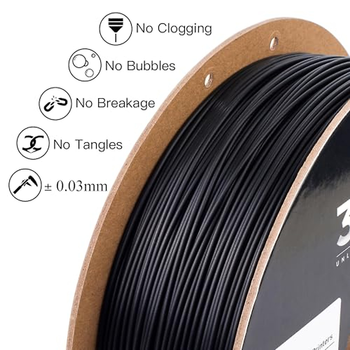 INLAND PLA 3D Printer Filament - 3D Printing PLA Filament 1.75mm, Dimensional Accuracy +/- 0.03mm - 1kg Cardboard Spool (2.2 lbs), Black PLA