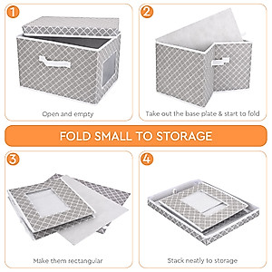 Keaxinty Fabric Storage Bins with Lid, 3 Pack Fabric Collapsible Storage Organizer with Handle,Closet Storage Box with Clear Window for Clothes, Toys, Books, Office (15.7 X 11.8 X 10.2, Grey)