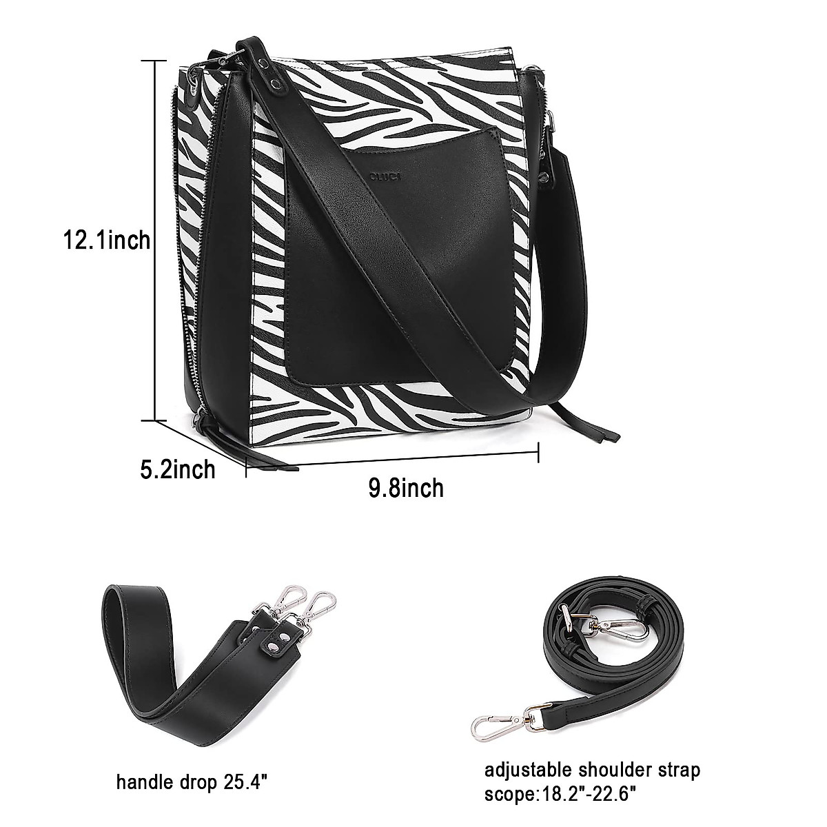 CLUCI Hobo Bags for Women Soft Leather Bucket Tote Purse and Handbag Designer Ladies Crossbody Shoulder Bags Zebra Pattern PVC