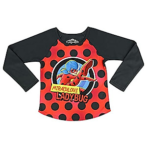 Miraculous Ladybug Girls' Pajama Set 2-Piece Jersey PJs with Cozeez Slippers, Red, Girls' Size 10/12